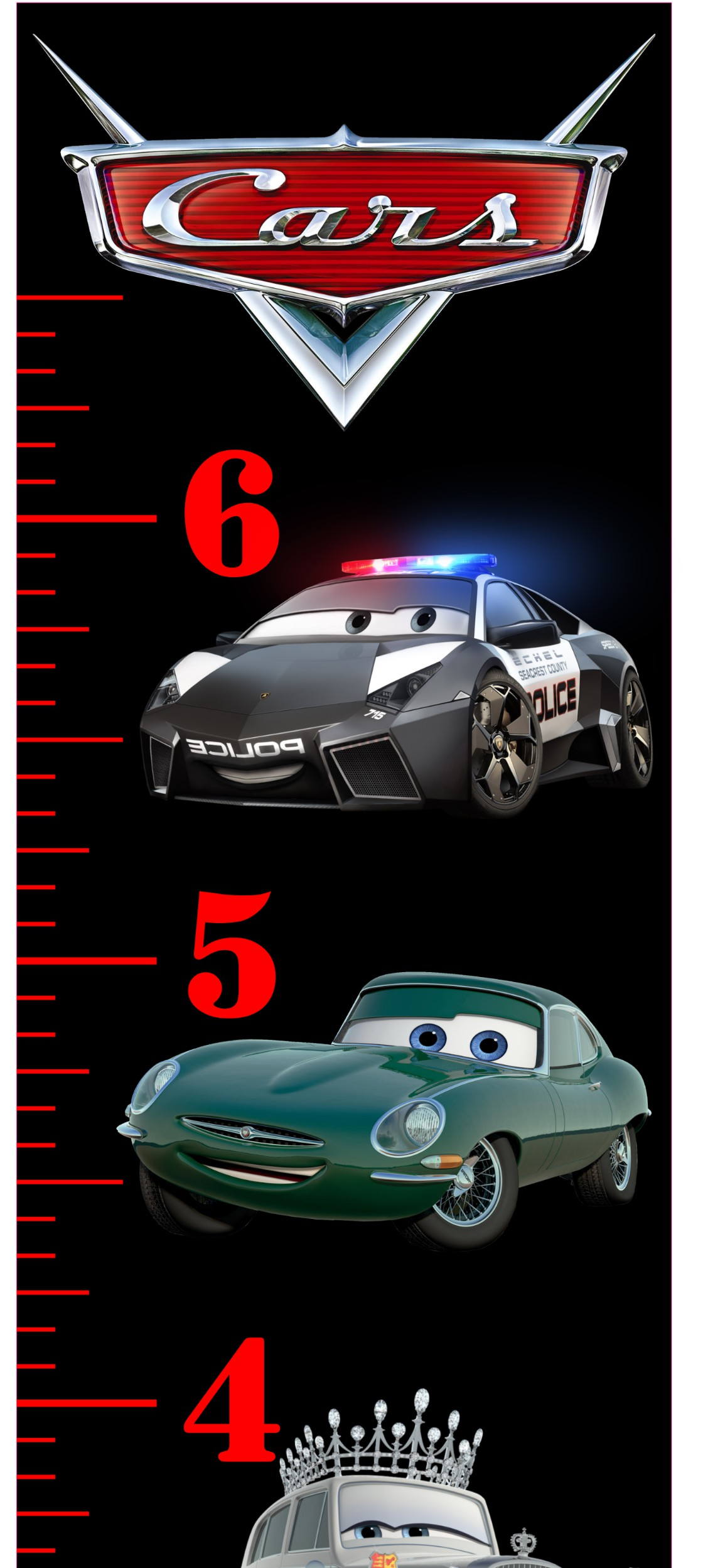6FT Life Size Growth Chart Cars